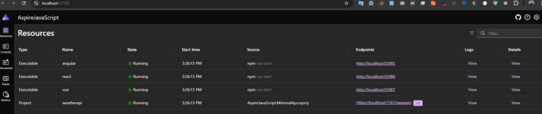Customize aspire sample AspireJavascript project to add react typescript - Dotnet Code Crafters
