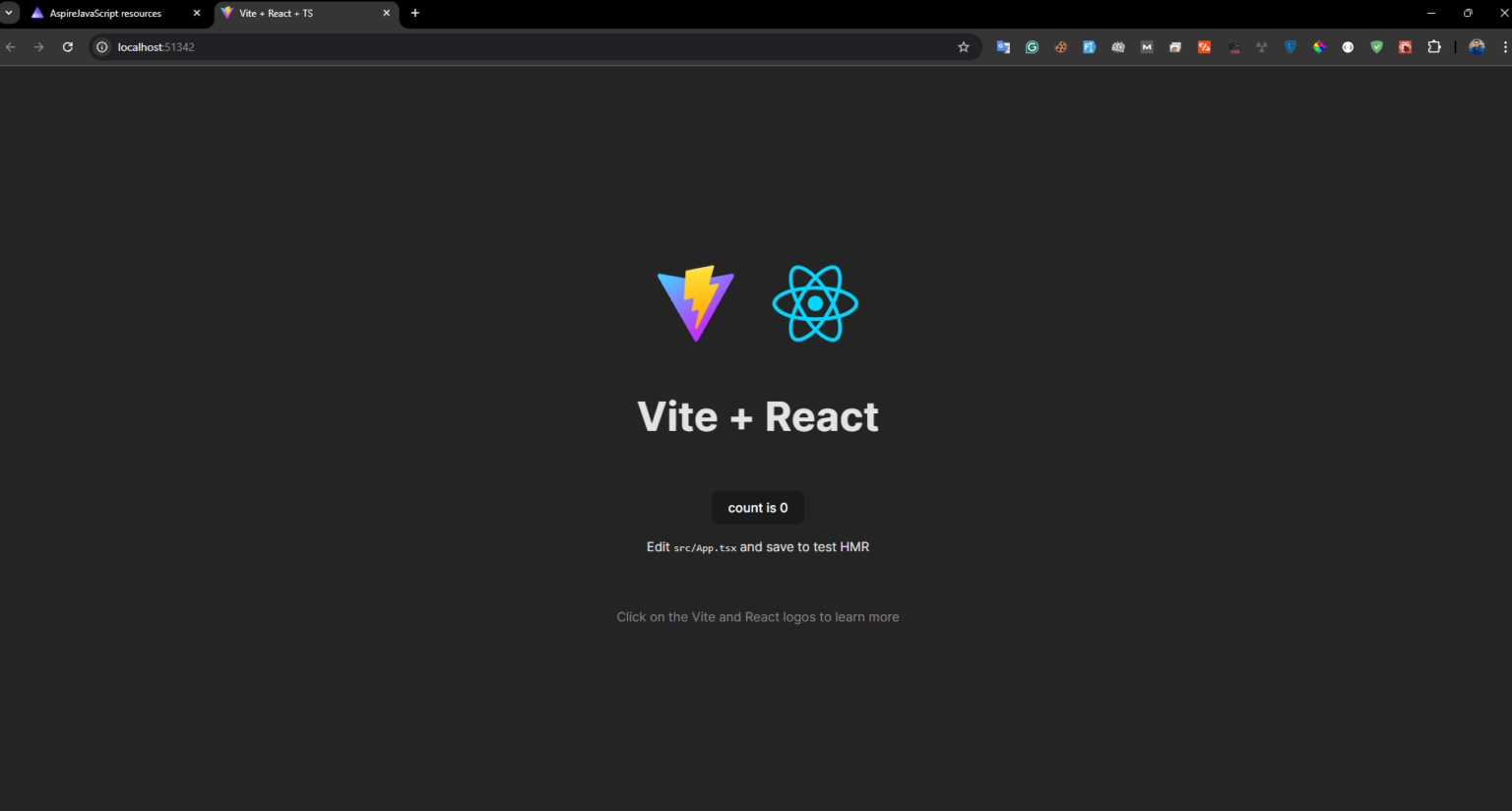 Customize aspire sample AspireJavascript project to add react typescript - Dotnet Code Crafters